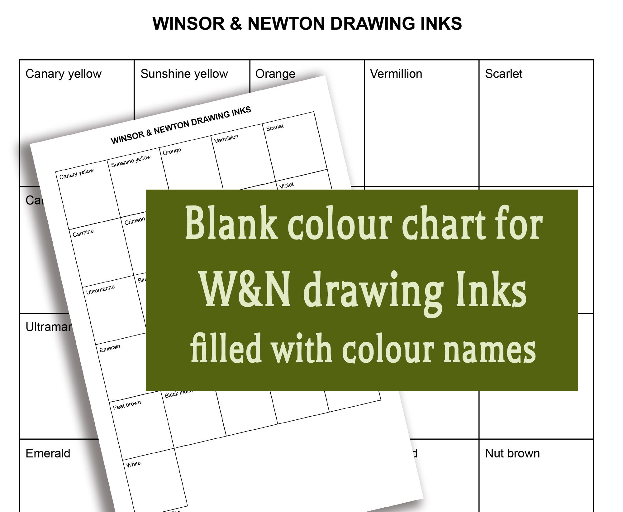 Digital Blank Colour chart for Winsor & Newton Drawing Inks Art ...