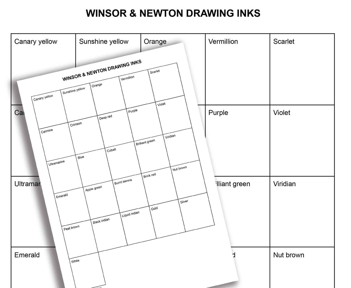 Blank Colour Chart for Winsor & Newton Drawing Inks | Etsy Australia