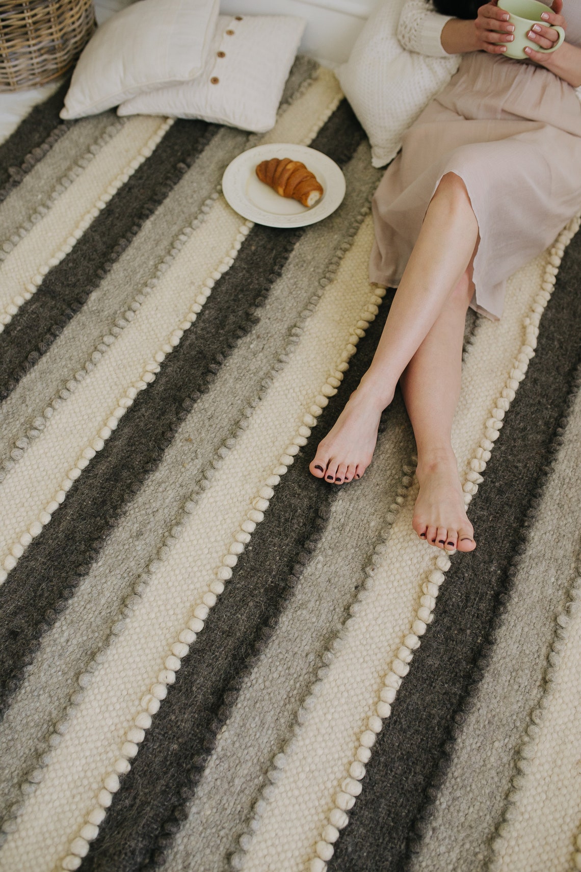 Handwoven Rug Thick Wool Rug Striped Rug Scandinavian - Etsy