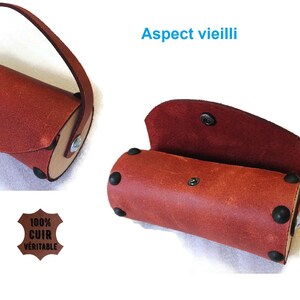 Pochette a palets en cuir et bois, sac rangement pour jeu du palet ...