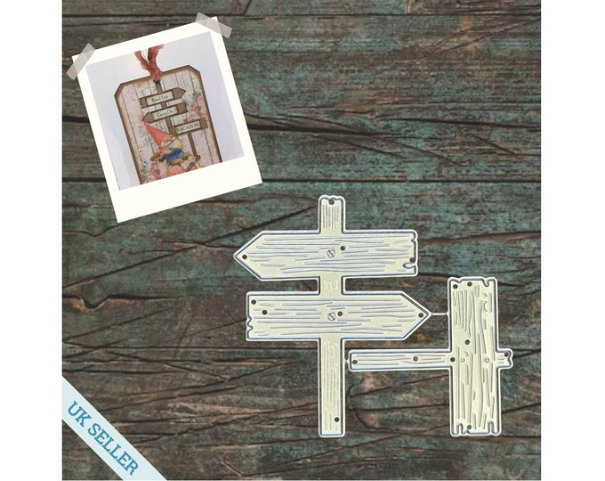 Rustic Wood Signpost, Road Sign Metal Cutting Die for Card Making ...