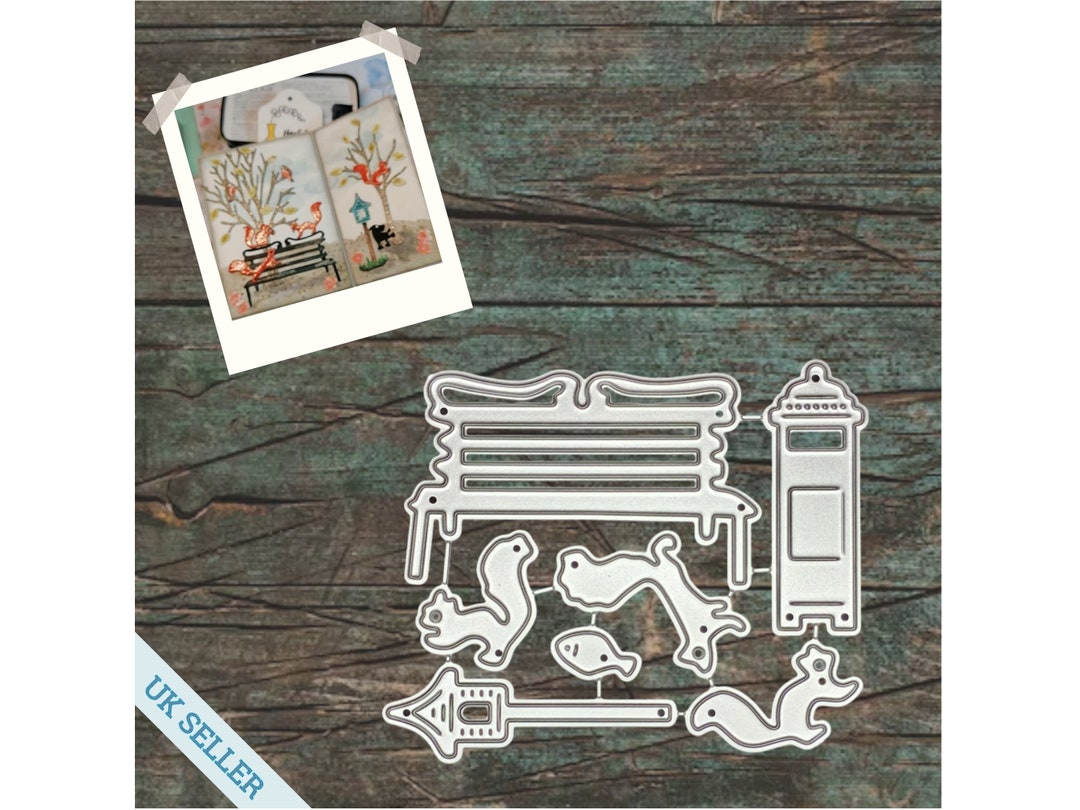 Squirrels, Park Bench, Post Box, Birdhouse & Leaves Metal Cutting Dies ...
