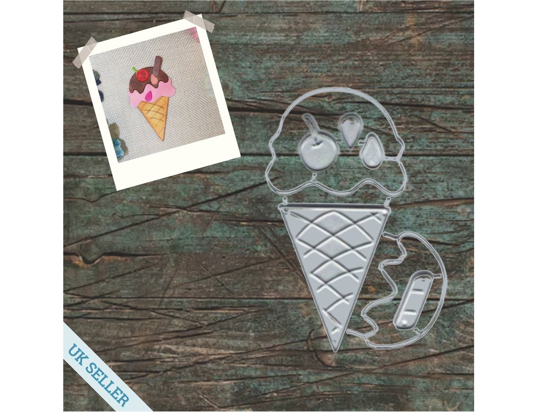 Ice Cream Cone Cornet With Toppings & Flake Metal Cutting Die for Card ...