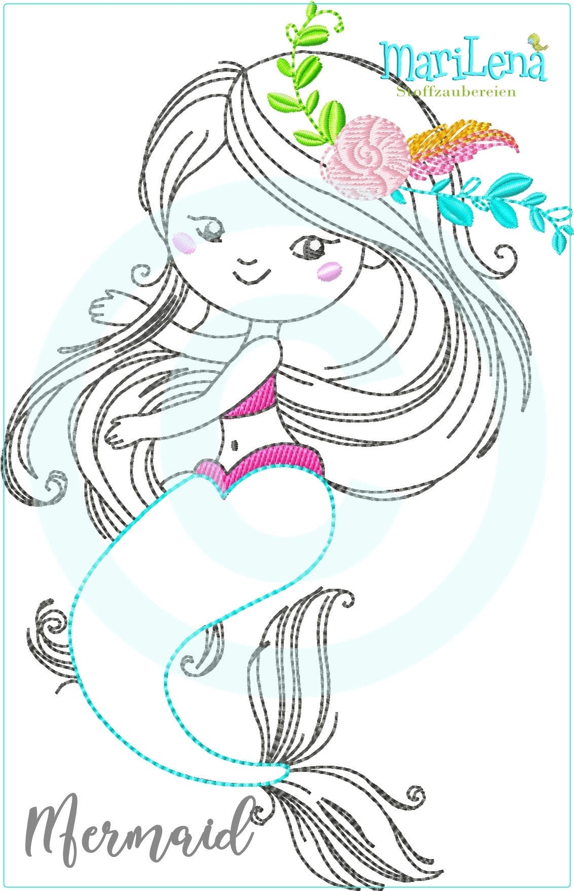 Stickdatei Meerjungfrau Nixe Mermaid 13x18 Redwork Appli embroidery ...