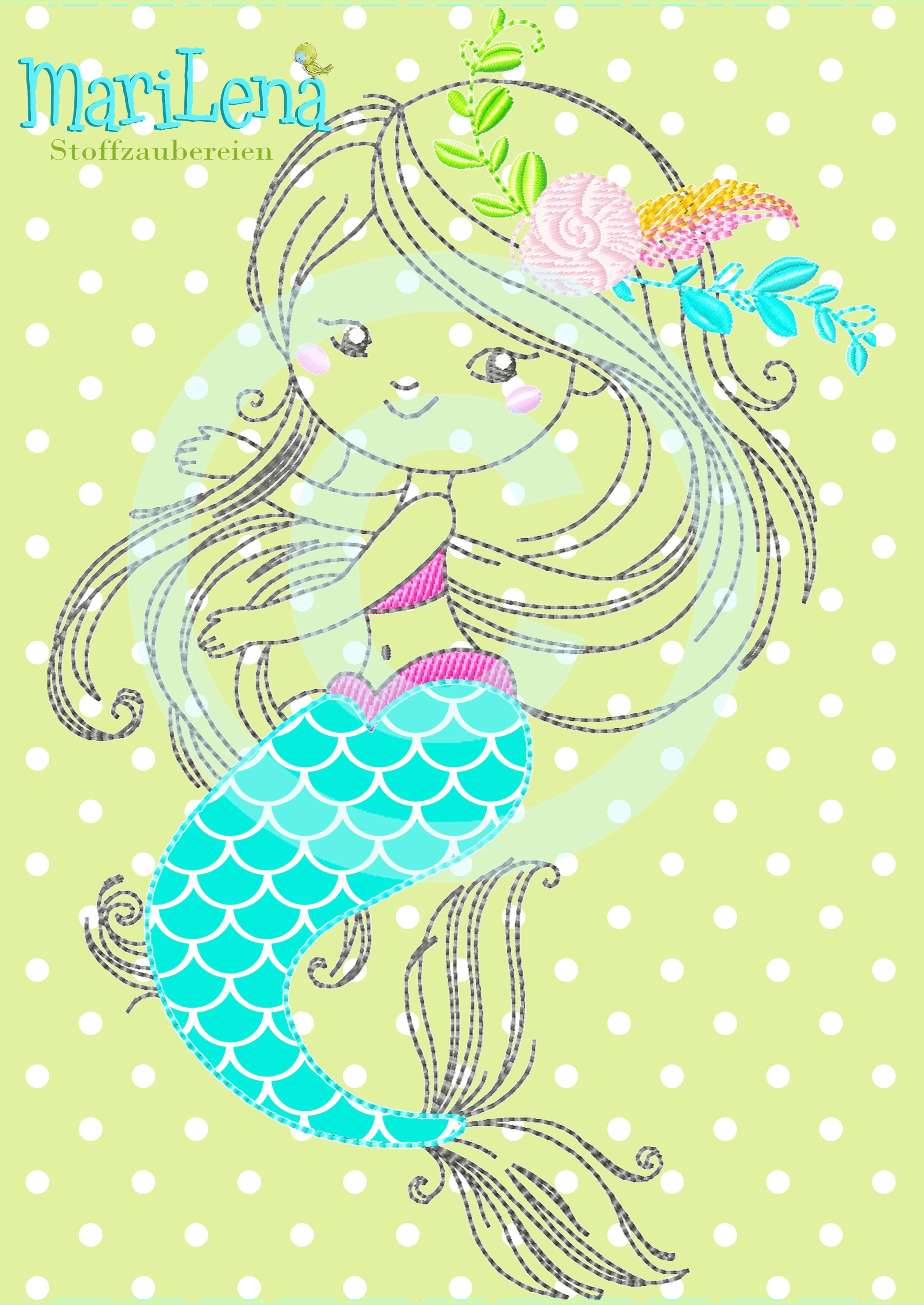 Stickdatei Meerjungfrau Nixe Mermaid 13x18 Redwork Appli embroidery ...