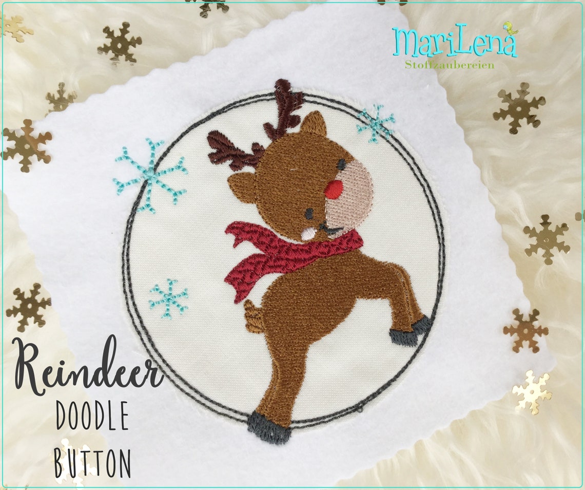 Embroidery File Reindeer Christmas Button 10x10 (4x4") Appliqué Machine ...
