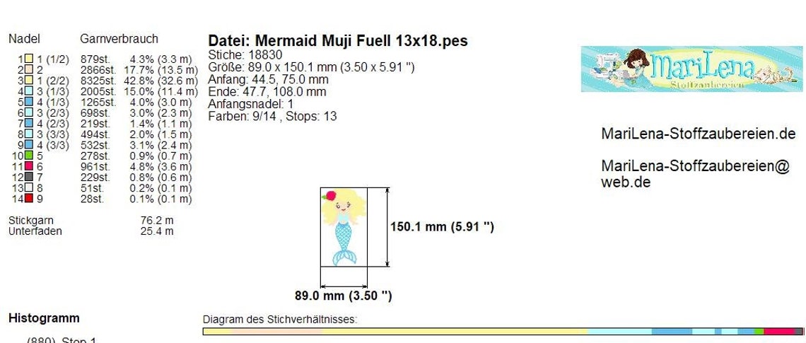 Embroidery File Mermaid Nixe Muji 13x18 Fill Stitch Embroidery Pattern ...