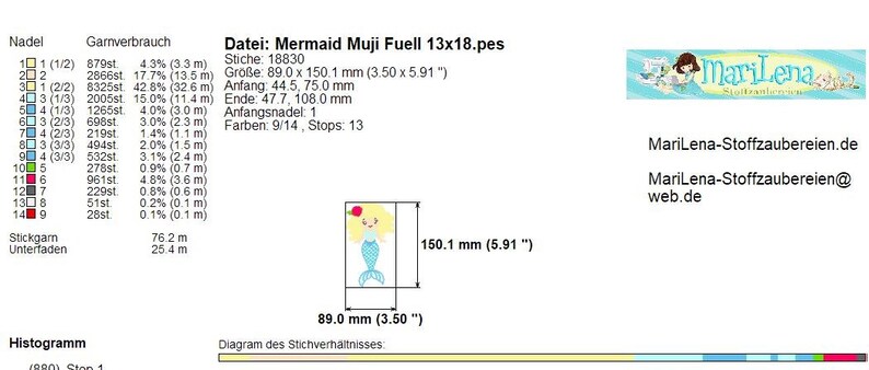 Embroidery File Mermaid Nixe Muji 13x18 Fill Stitch Embroidery Pattern ...