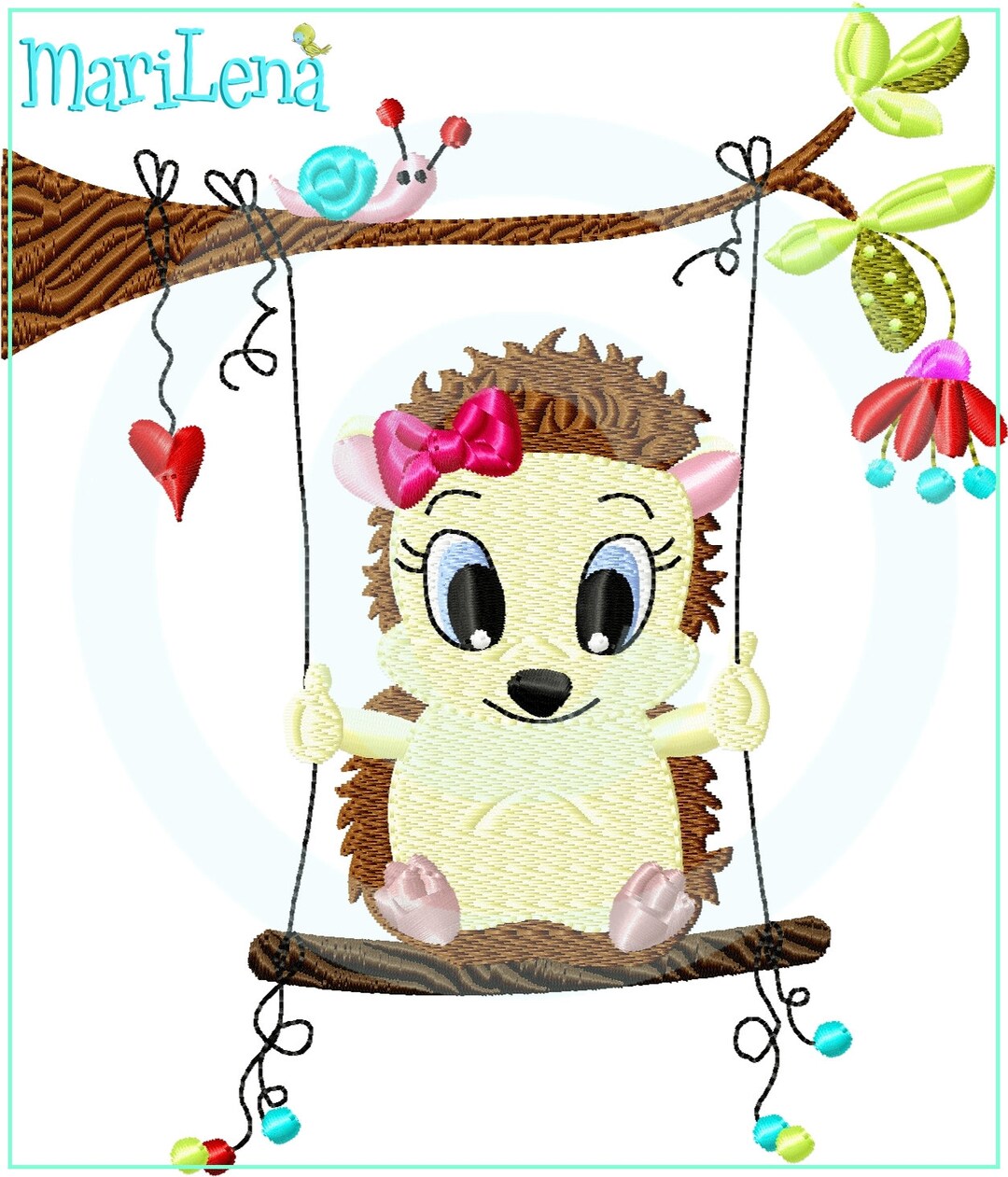 Embroidery File Little Hedgehog on Swing Filling 13x18 5x7 Embroidery ...