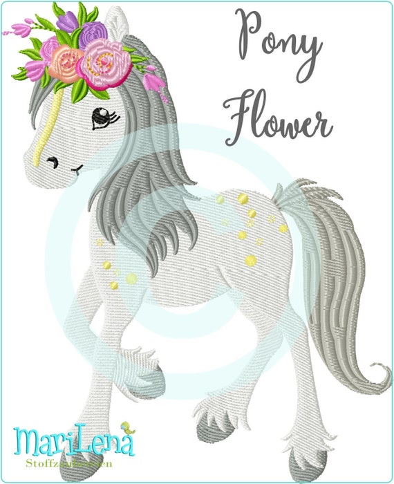 Stickdatei Pony Flower Pferd Füll 13x18 Stickmuster Stickmotiv - Etsy.de