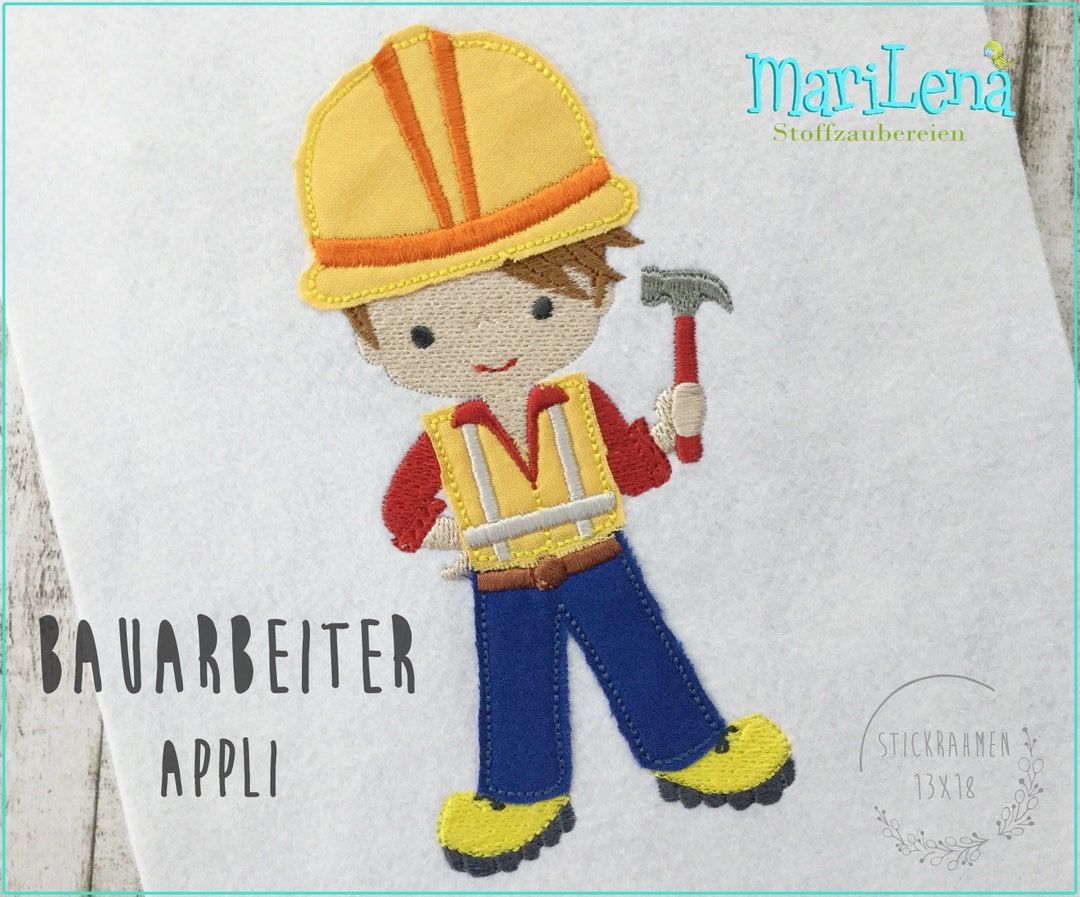 Embroidery File Construction Worker Boy Appliqué 10x10 Embroidery ...