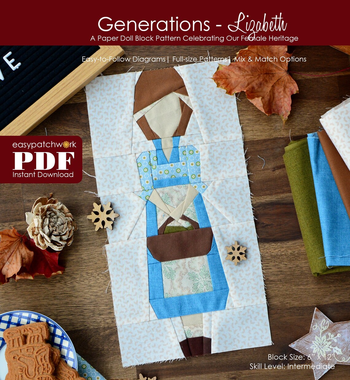 Generations Paper Dolls Series - Lizabeth- FPP Quilt Block With Mix ...