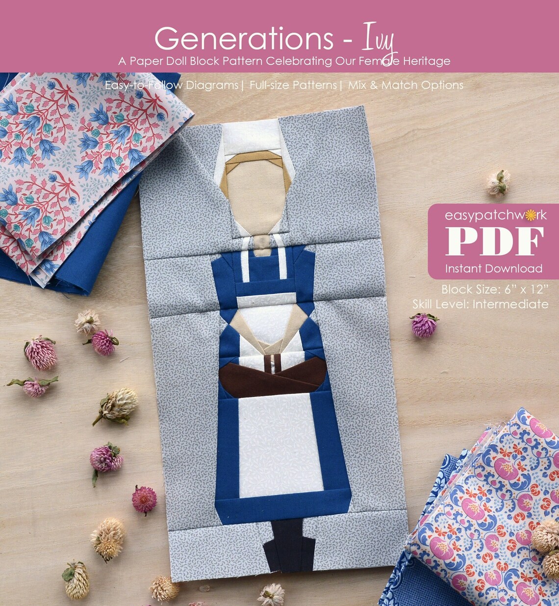 Generations Paper Doll Series Ivy FPP Quilt Block With Mix - Etsy