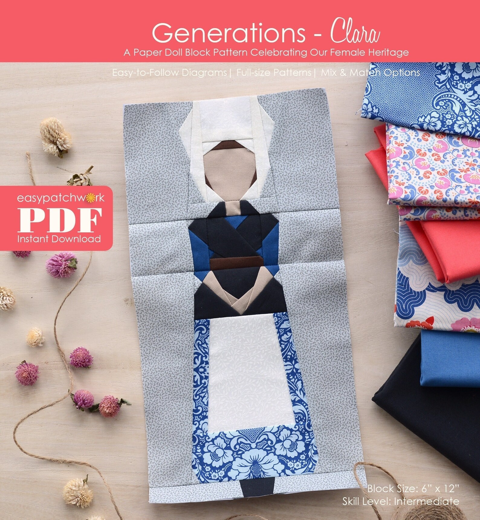 Generations Paper Dolls Series Clara FPP Quilt Block With - Etsy