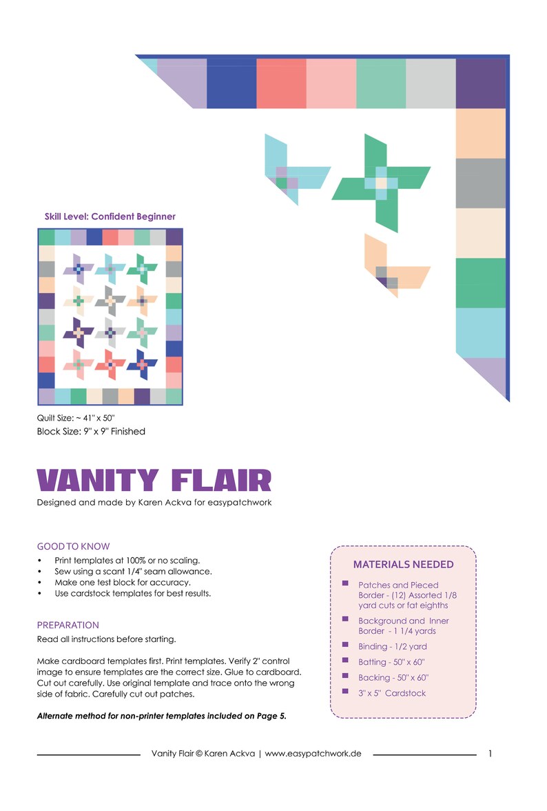 Vanity Flair Quilt Pattern by Easypatchwork - Etsy