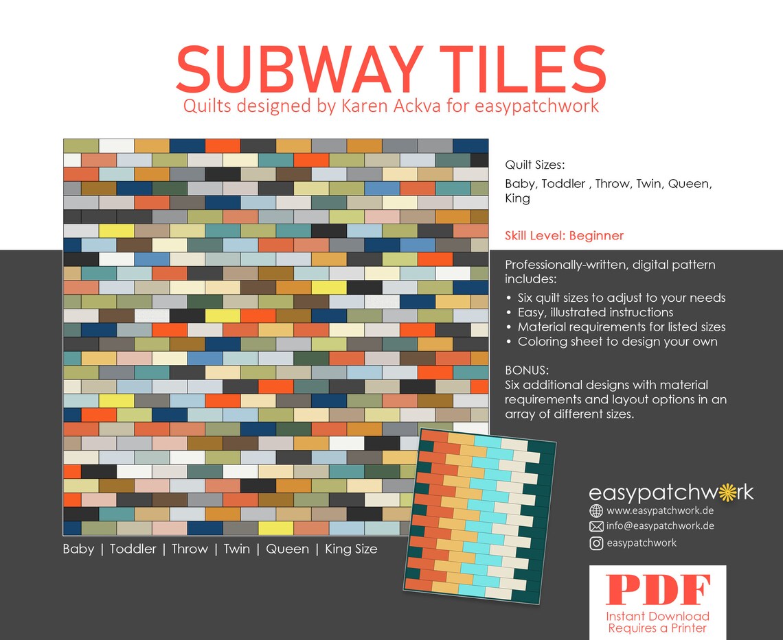 Subway Tiles PDF Quilt Pattern - a One-patch Wonder From Easypatchwork ...