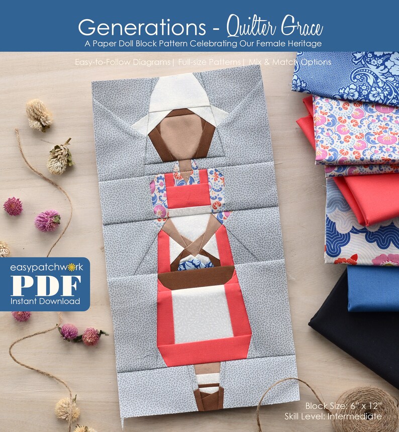 Generations Paper Doll Series Quilter Grace FPP Quilt Block - Etsy