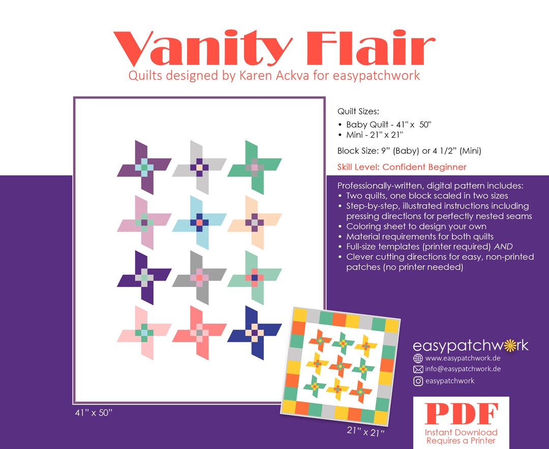 Vanity Flair Quilt Pattern by Easypatchwork - Etsy