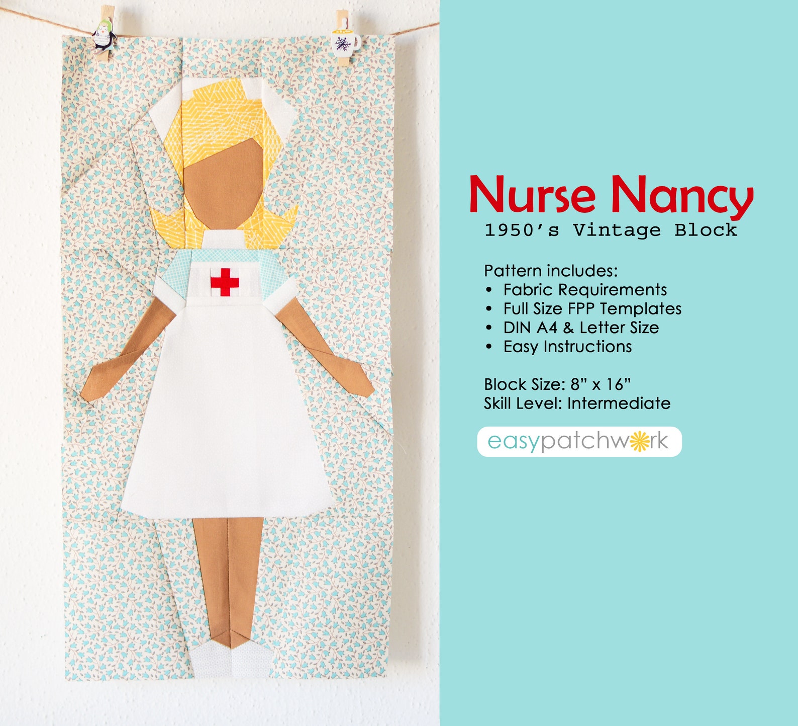 Nurse Nancy - 1950's Vintage - Foundation Pieced, PDF Quilt Block PDF ...