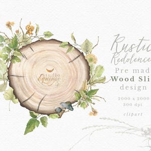 Pre Made Wood Slice Design, Rustic Wood Slice Clipart, Watercolor Wood ...