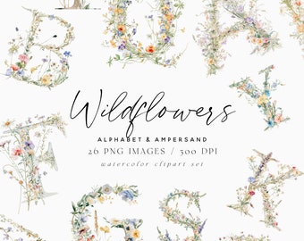Watercolor Floral Alphabet Clipart, Wildflower Letters (PNG) - Etsy