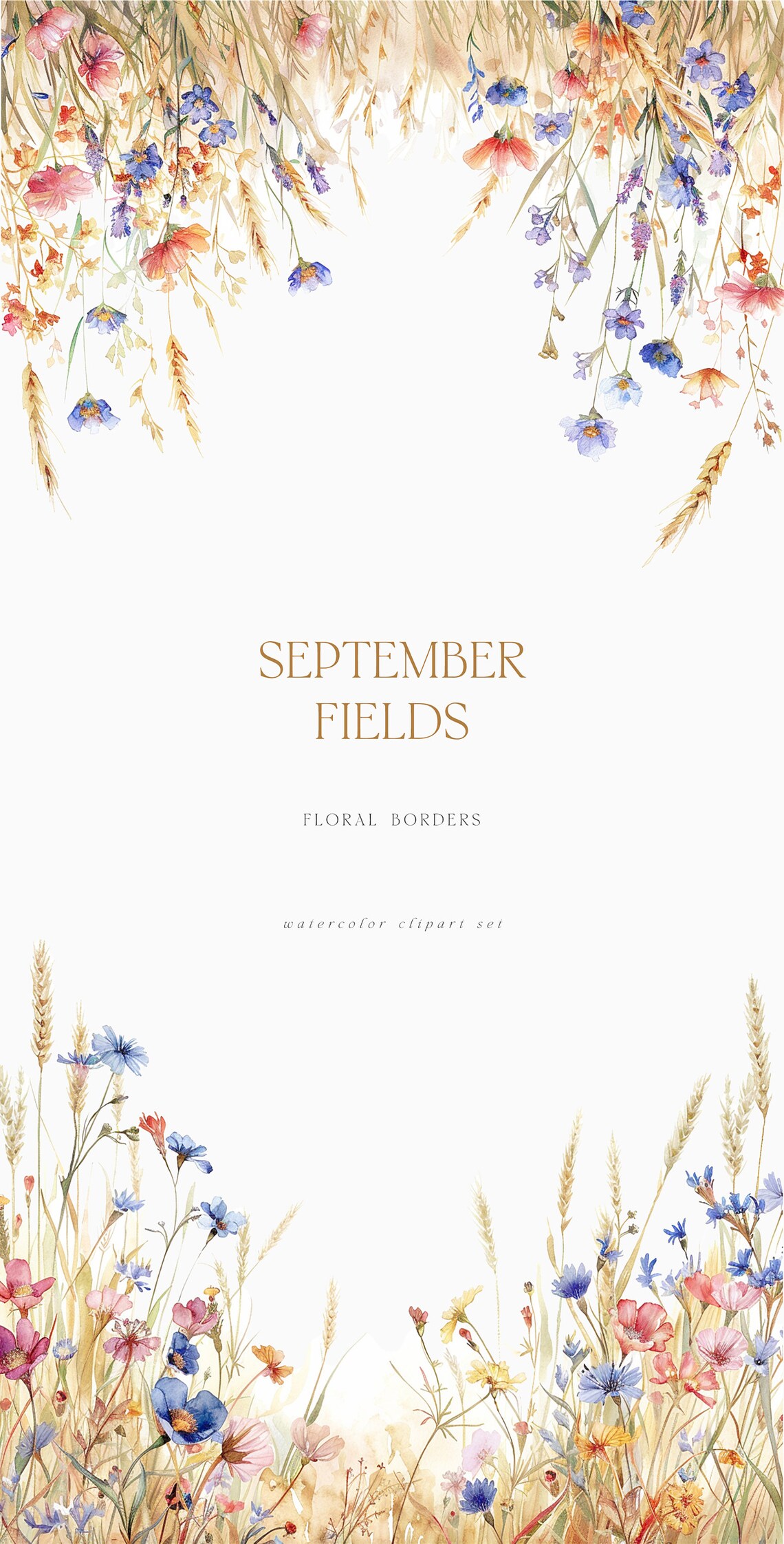 Watercolor Wheat Field Clipart, Autumn Floral Borders (PNG) - Etsy