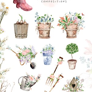 Hello Spring, Watercolor Gardening Clipart Set, Garden Tools, Spring ...