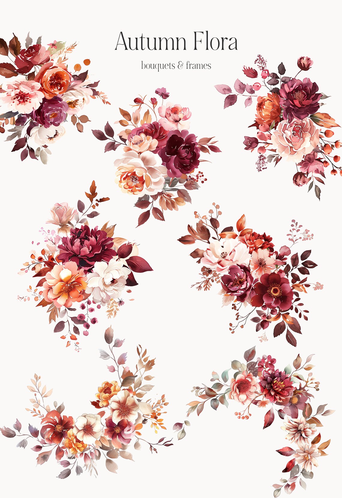 Watercolor Autumn Floral Clipart, Bouquets, Frames (digital Download ...
