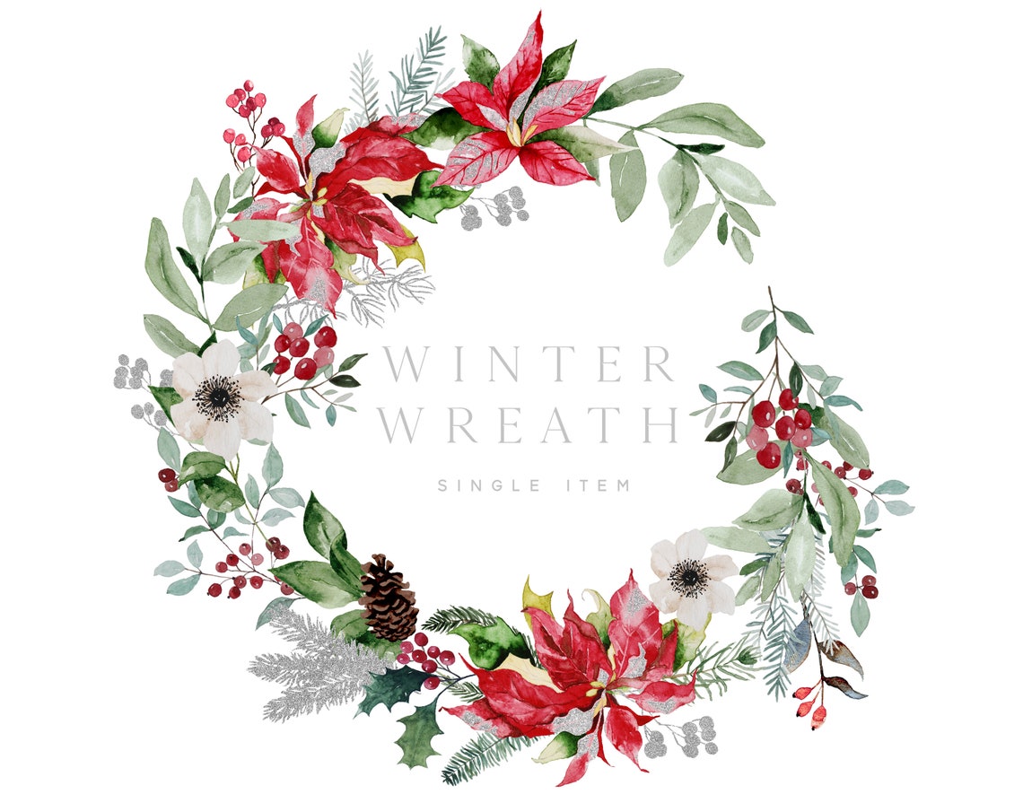 Watercolor Winter Wreath Clipart Watercolor Christmas Wreath | Etsy