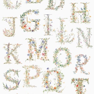 Watercolor Floral Alphabet, Wildflowers Clipart, Floral Letters and ...