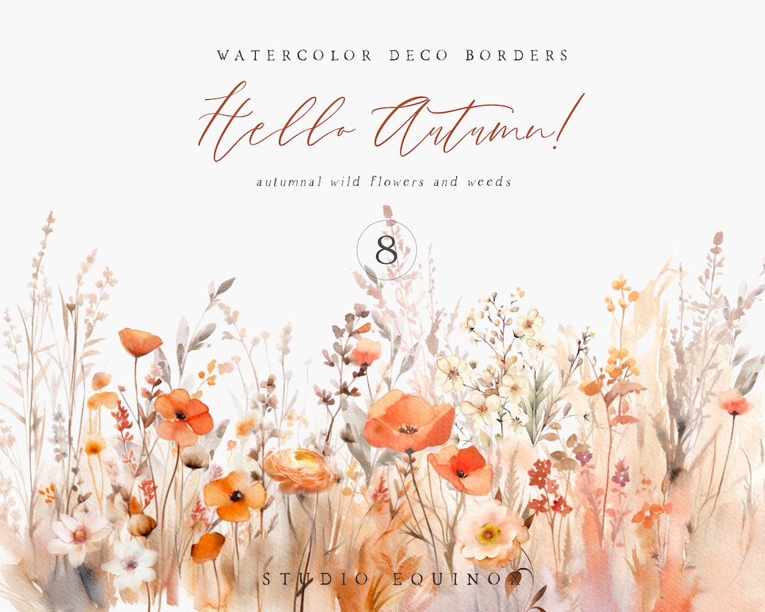 Watercolor Autumn Clipart, Autumn Floral Borders, Autumn Flowers, Fall ...