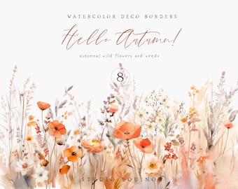 Autumn Watercolor Border and Frame Clipart Autumn Floral Autumn ...