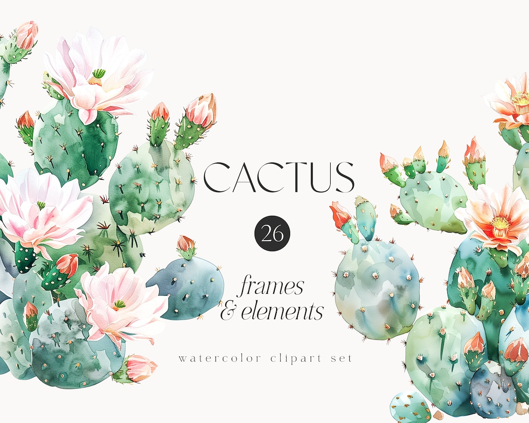 Watercolor Cactus Clipart, DIY Floral Elements, Floral Frames, Cactus ...
