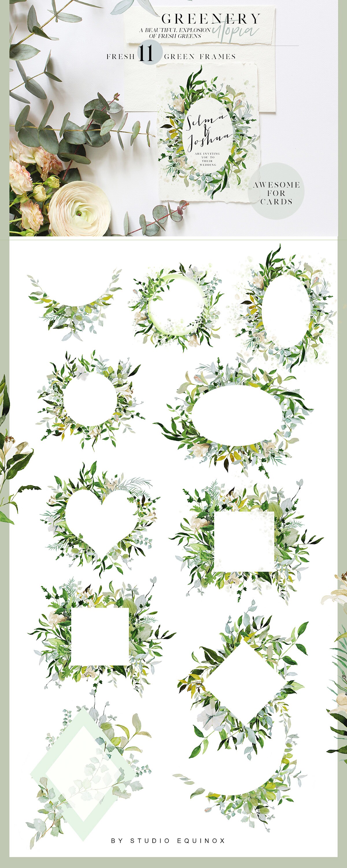Watercolor Greenery Clipart Set, Alphabet, Wreath (PNG PSD) - Etsy