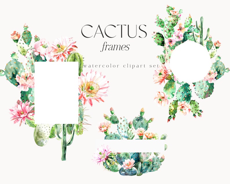 Watercolor Cactus Clipart Set, DIY Floral Frames (digital Download) - Etsy