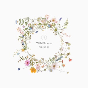 Watercolor Wildflower Wreaths Clipart, Floral Arrangements (digital ...