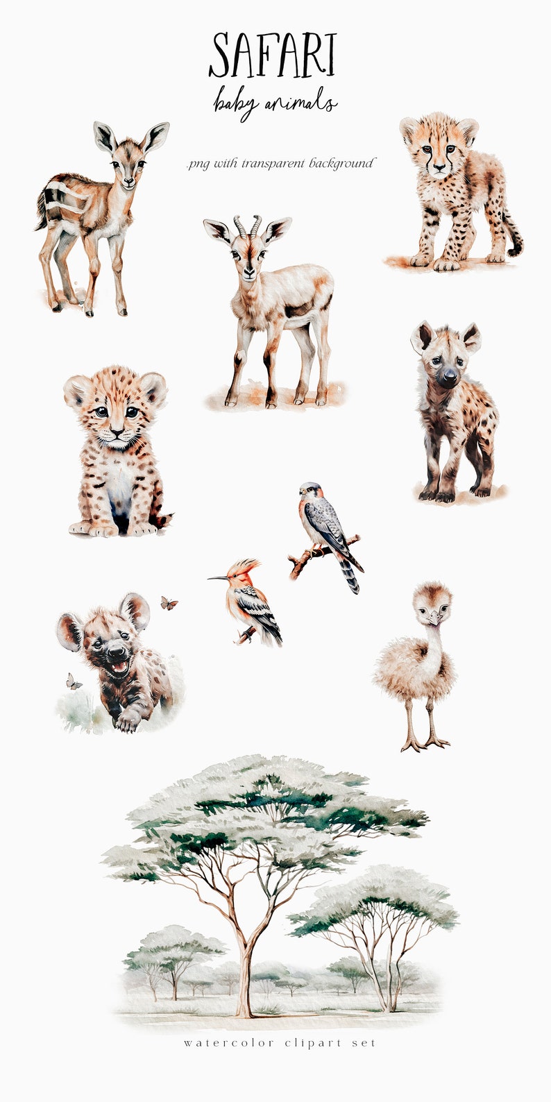 Safari Baby Animals Watercolor Clipart, Nursery Decor (digital Download ...