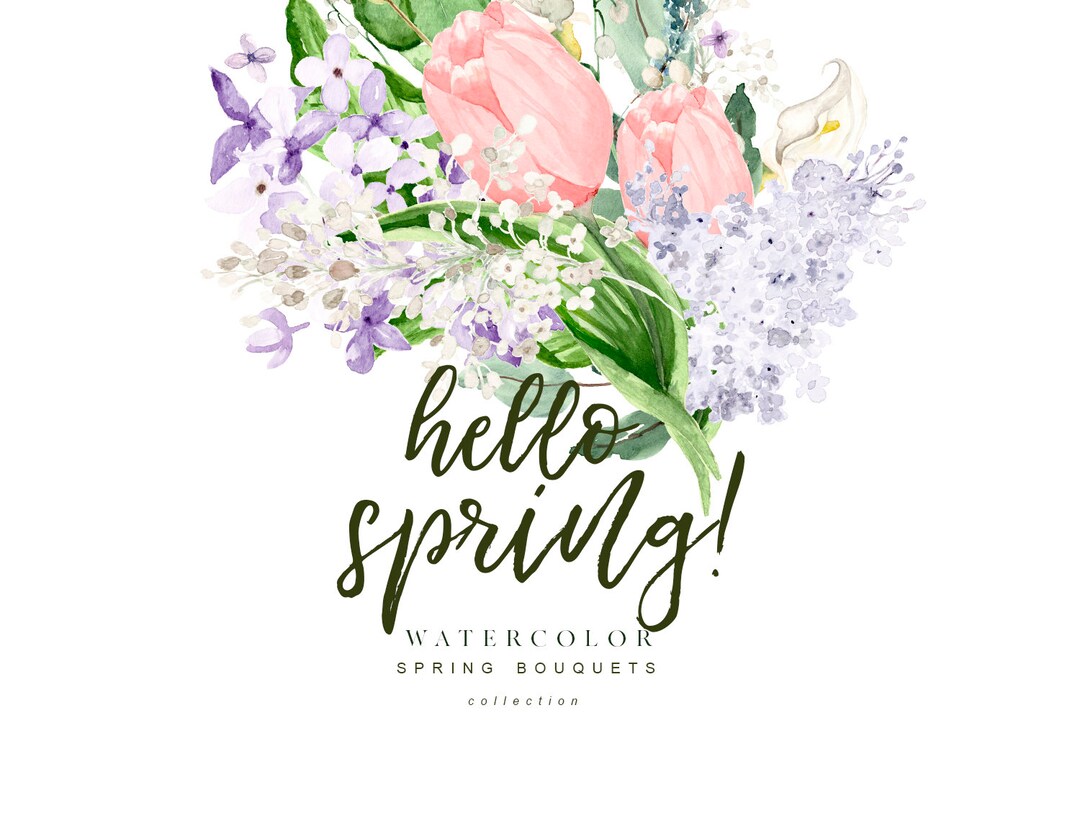 Hello Spring, Watercolor Spring Floral Bouquets, Watercolor Daffodil ...