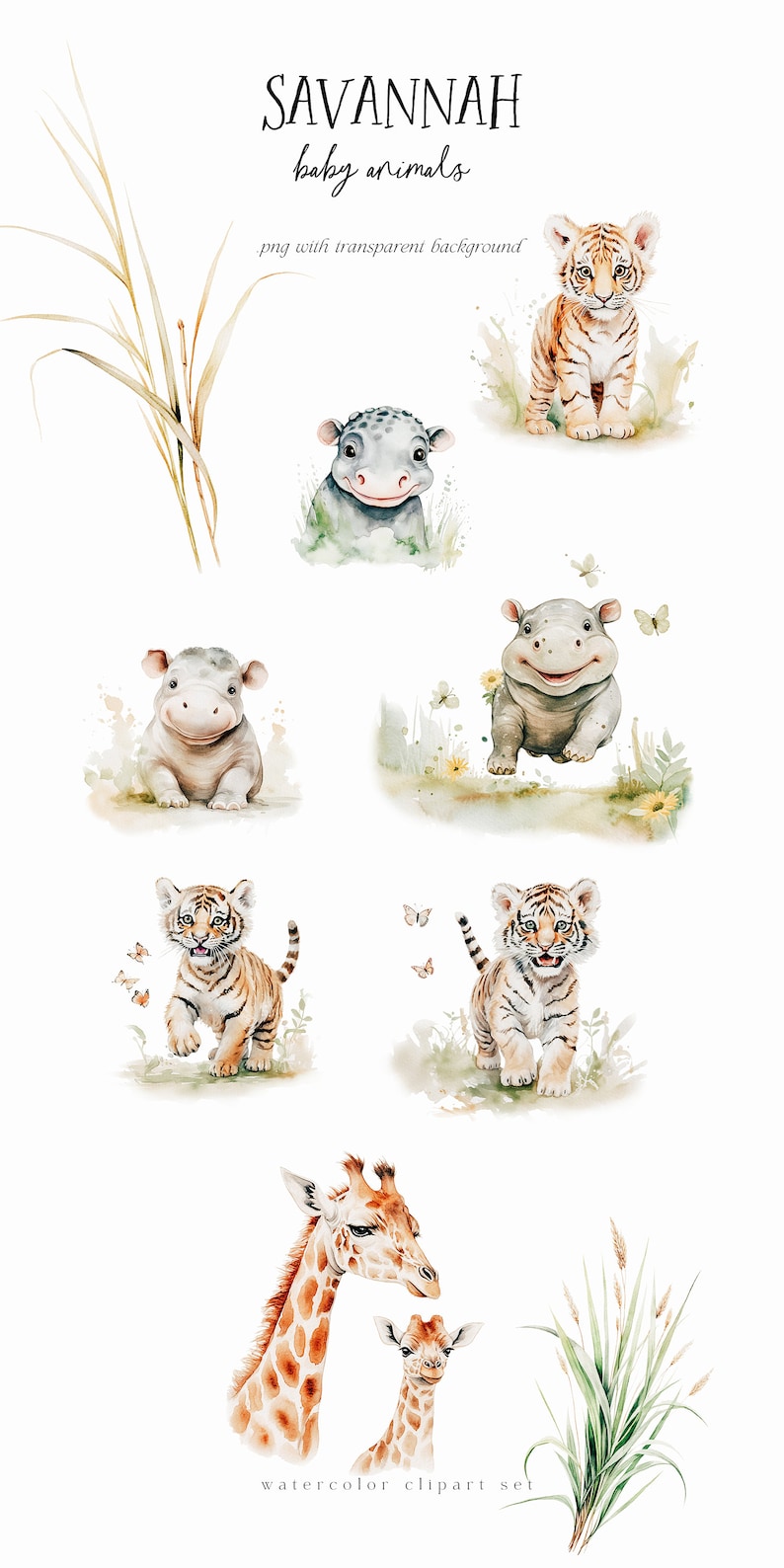Safari Baby Animals Watercolor Clipart, Nursery Decor (digital Download ...