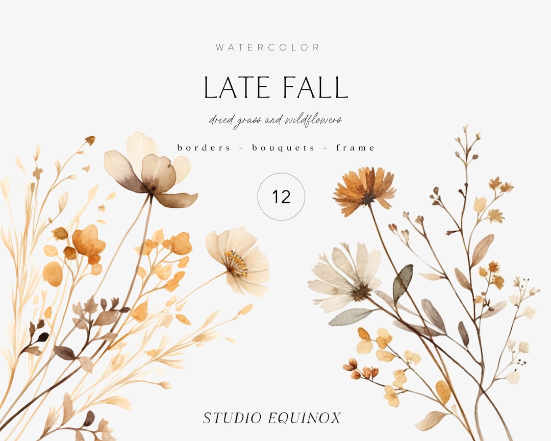 Watercolor Fall Clipart, Fall Wildflowers Clipart, Autumn Floral Border ...