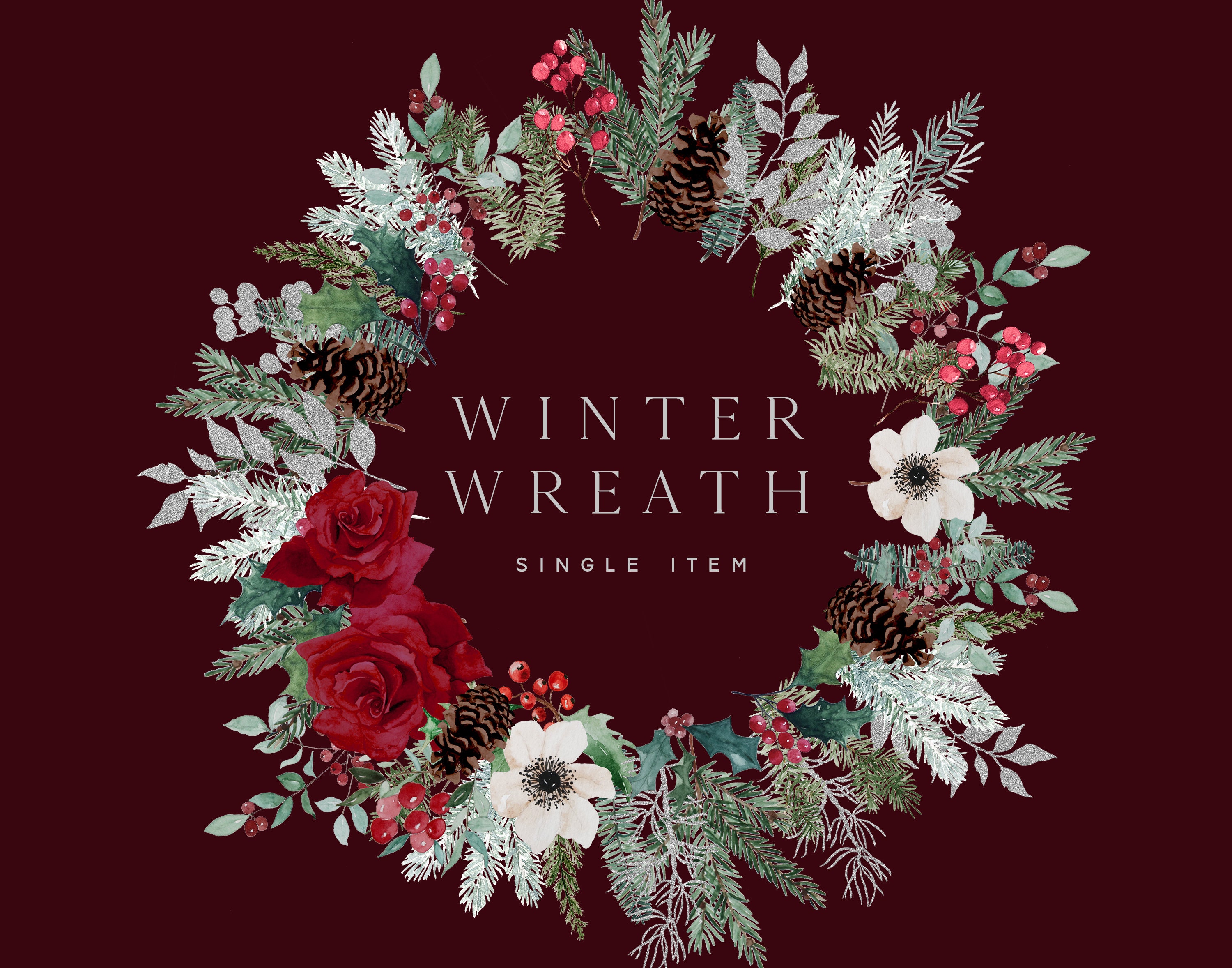 Watercolor Winter Wreath Clipart Watercolor Christmas Wreath | Etsy