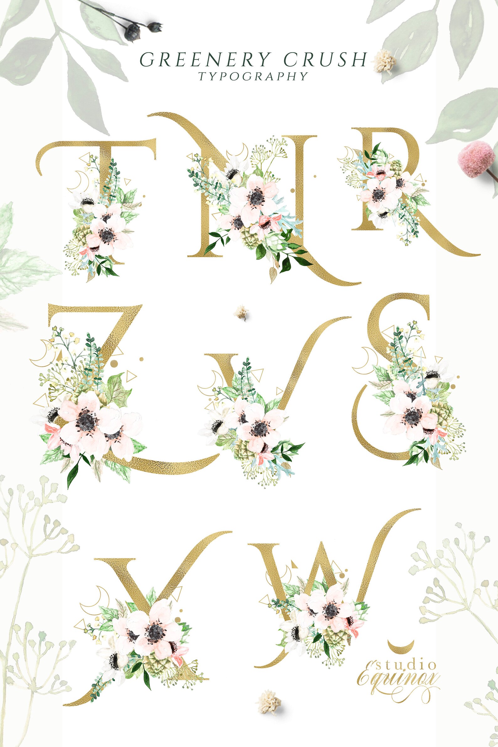 Greenery Crush Watercolor Greenery Alphabet Greenery - Etsy