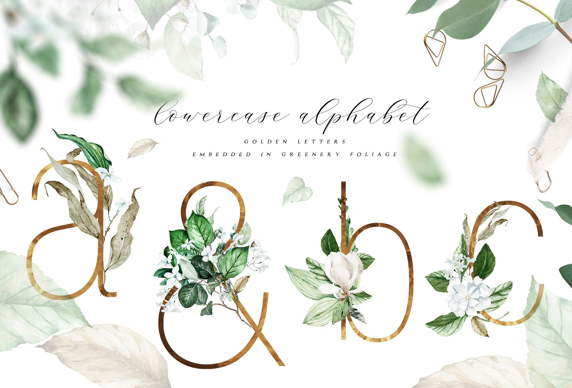 Watercolor Greenery Set, Floral Alphabet, Wreaths (PNG) - Etsy