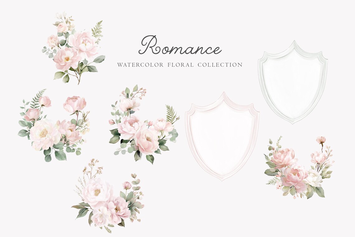 Watercolor Roses and Peonies Vintage Clipart: Blush Pink and ...