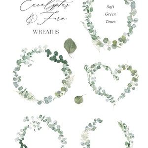 Eucalyptus and Fern Watercolor Clipart, Greenery Clipart, Soft Green ...