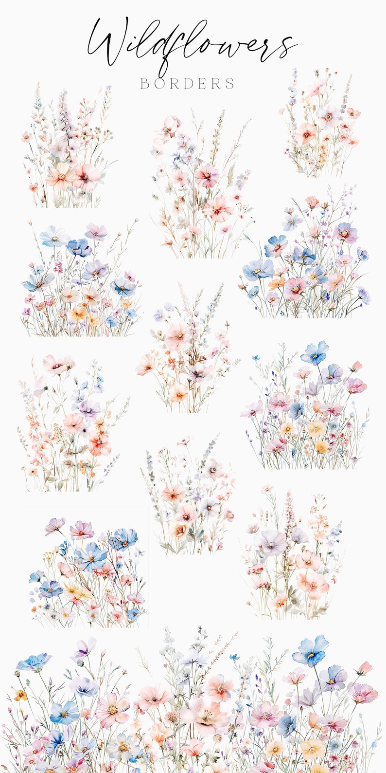 Watercolor Wildflower Borders Clipart, Floral Fields (PNG) - Etsy Israel