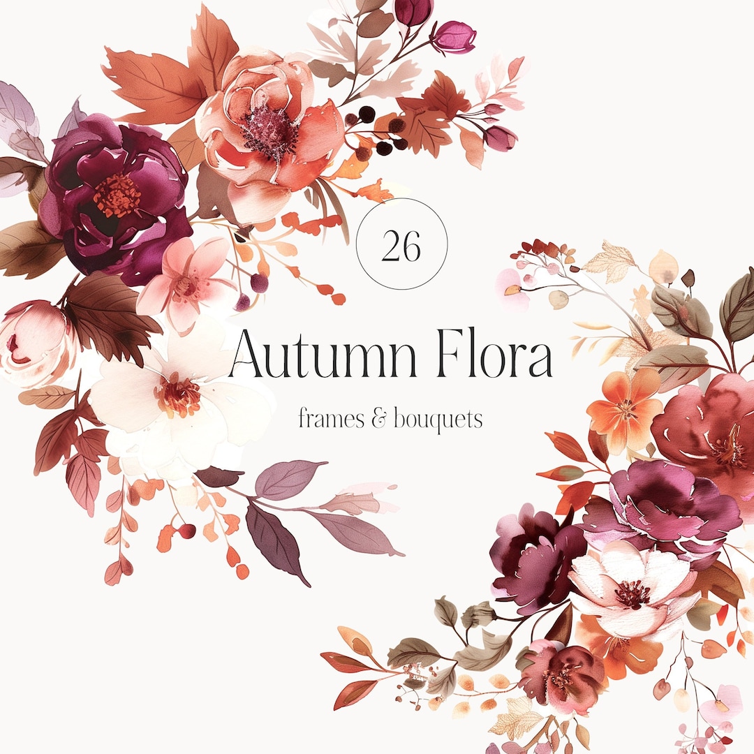 Watercolor Autumn Floral Clipart, Bouquets, Frames (digital Download ...