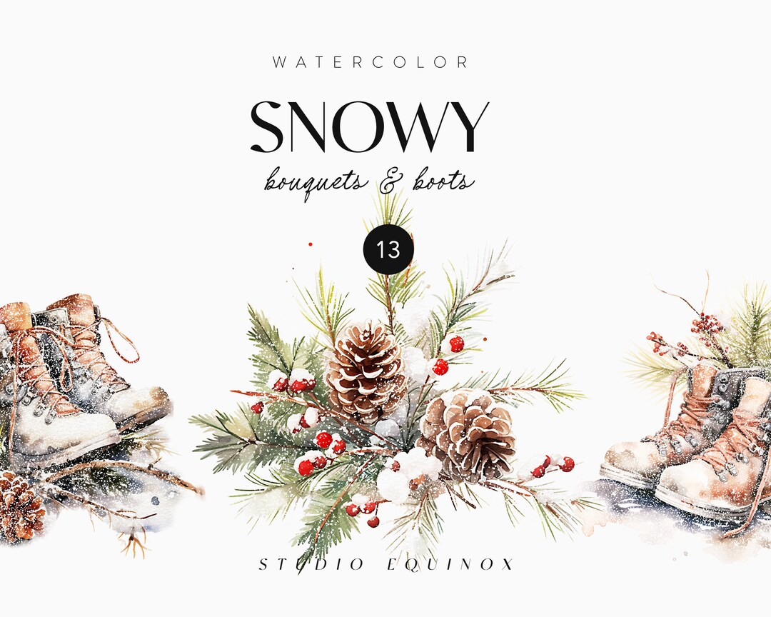Watercolor Winter Clipart Set, Boots, Pine Bouquets (PNG) - Etsy