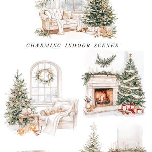 Christmas Watercolor Clipart, Winter Indoor Scenes (PNG, PDF) - Etsy