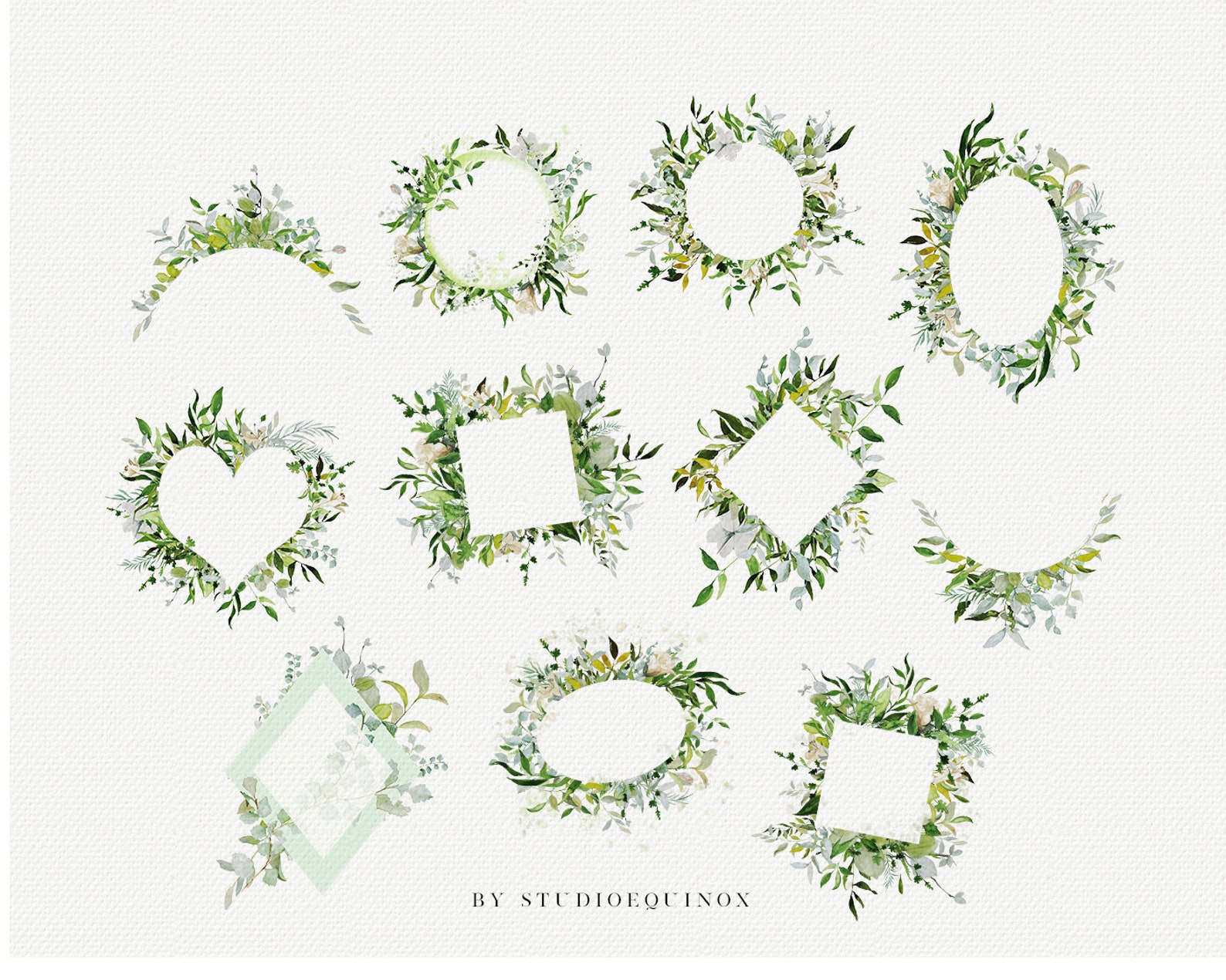 Watercolor Greenery Frames Clipart Greenery Clipart | Etsy